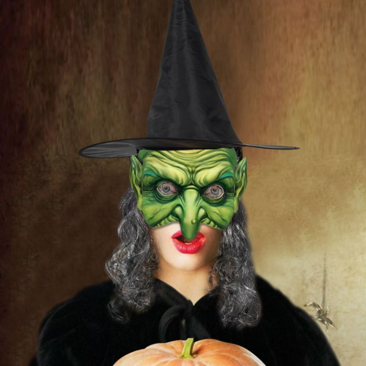 RLIFE Spider Web Witch Wig Hat Set Green Black Halloween Horror Witch ...