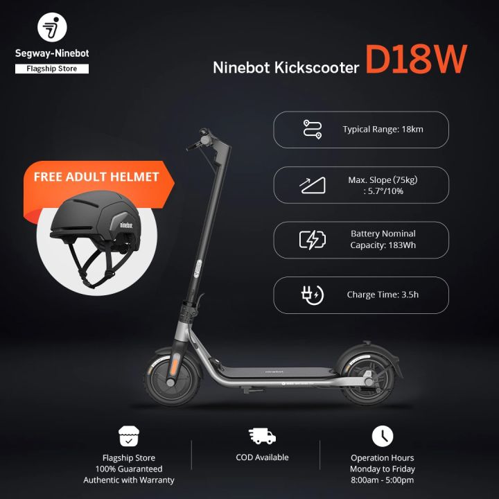 SEGWAY Ninebot Kickscooter D18W with Ninebot Adult Helmet (L-XL ...