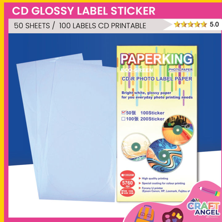 Yasen 50 Sheets CD-R High Glossy Photo Stickers 135GSM 100 Labels CD ...