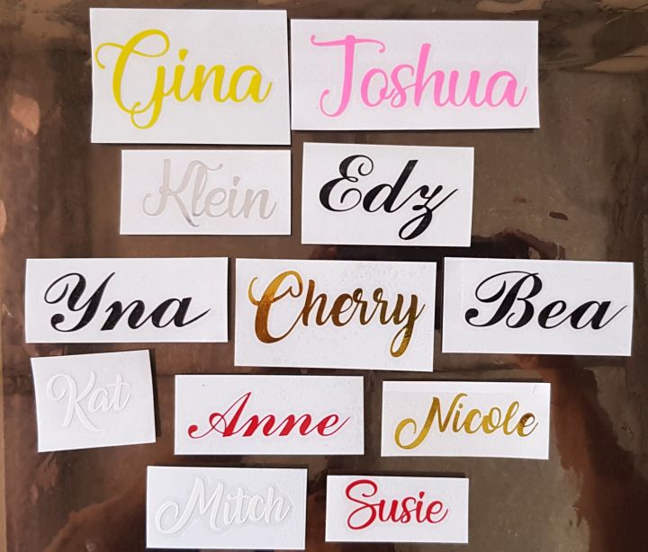CUSTOMIZED NAMES DECALS MACHINE CUT OUT WATERPROOF STICKERS | Lazada PH