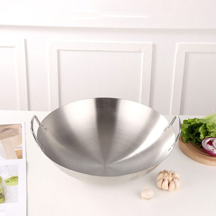 BESTOMZ Stainless Steel Wok Pan Chinese Stir Fry Pan Asian Kitchen Wok ...