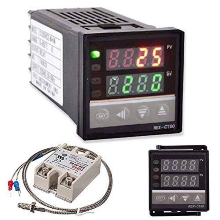 1ชุด 👉👉 Temp Controller C100 เครื่องวัดและควบคุมอุณหภูมิ PID REX-C100 +SSR-25DA+สายเทอร์โมฯ Type ...