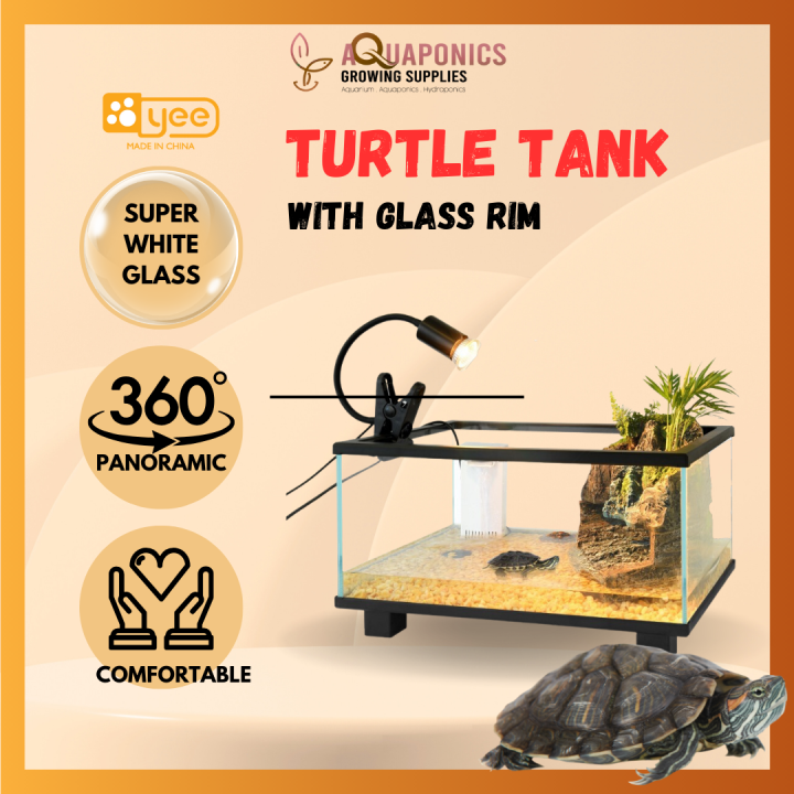 YEE YGG Super White Turtle Tank Tortoise Reptile Tank with Glass Rim Tank Tangki Kura-Kura Kura ...