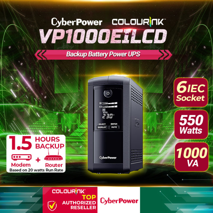 Cyberpower VP1000EILCD 550W UPS Power Backup Battery Line Interactive ...