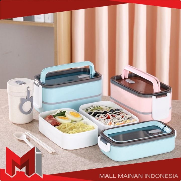 MallMainan-C376 Lunch Box Double Layer Kotak Makan 2 Tingkat Kotak Bekal / Bento Box 4 Sekat ...