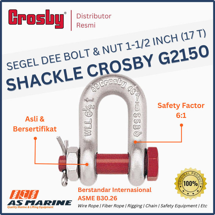 Dee Shackle / Segel D G2150 Bolt & Nut 1-1/2 Inch 17 Ton Safety Factor ...