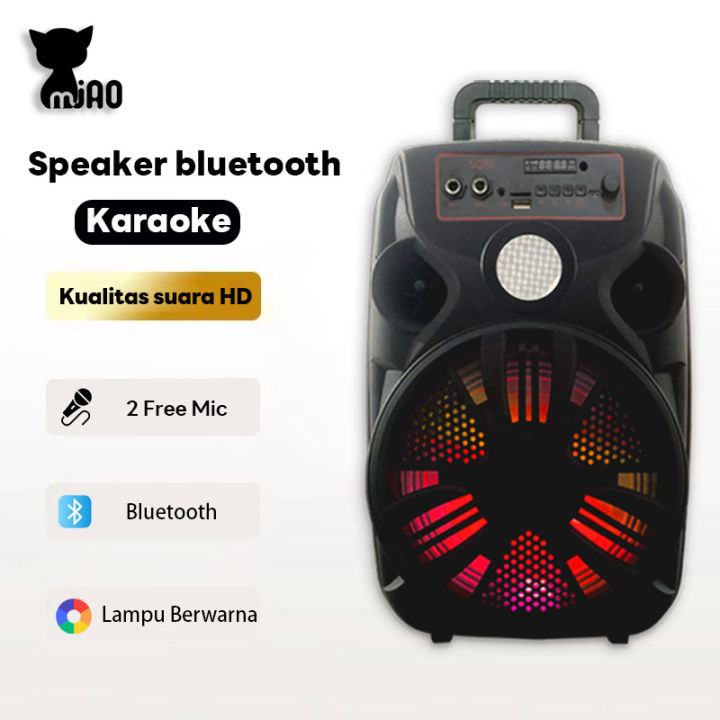 SPEAKER BLUETOOTH 9" PORTABLE SUPER BASS + BONUS 2 MIC / SPEAKER KARAOKE LED COLOR SHOW [HARGA ...