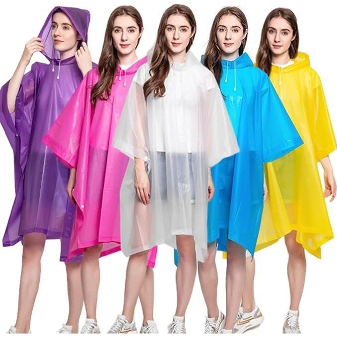 Rain Ponchos for Adults Men Women, Reusable EVA Clear Poncho Rain Coats Waterproof Jackets with ...