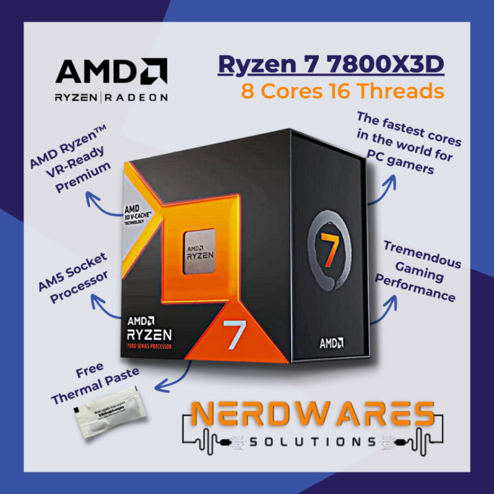 NerdWares Solutions AMD Ryzen 7 7800X3D 8 Cores 12 Threads with Radeon ...