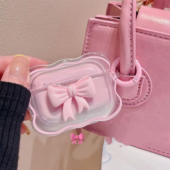 Lj8 1 Simple Cute Wave Pink Bow Airpods Case For Airpods 1 2 3 Pro Pro2
