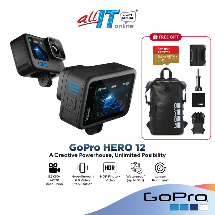 GoPro HERO 12 Black Waterproof Action Camera 5.3K60 UHD Live Streaming ...