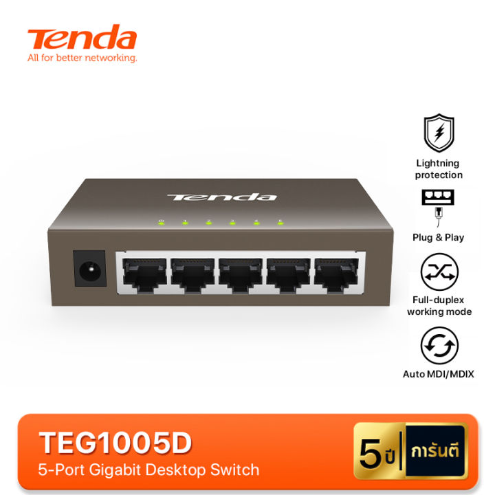 Tenda TEG1005D SWITCH HUB สวิตซ์ฮับ 5-port Gigabit IN METAL CASING 10 ...