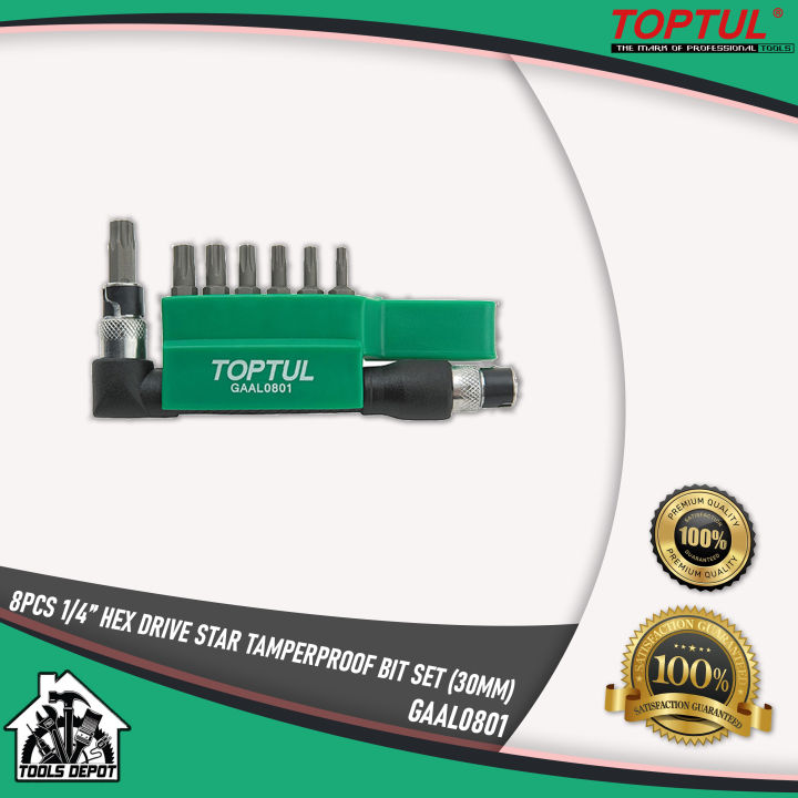 TOPTUL GAAL0801 8PCS 1/4" HEX DRIVE STAR TAMPERPROOF BIT SET 30mm ...