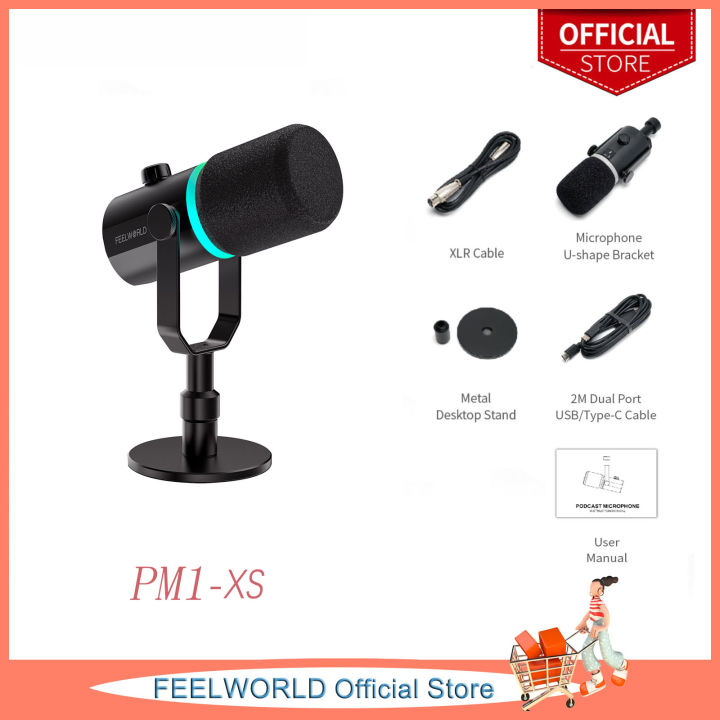 FEELWORLD PM1 XLR/USB Dynamic Microphone for Podcasting Recording ...