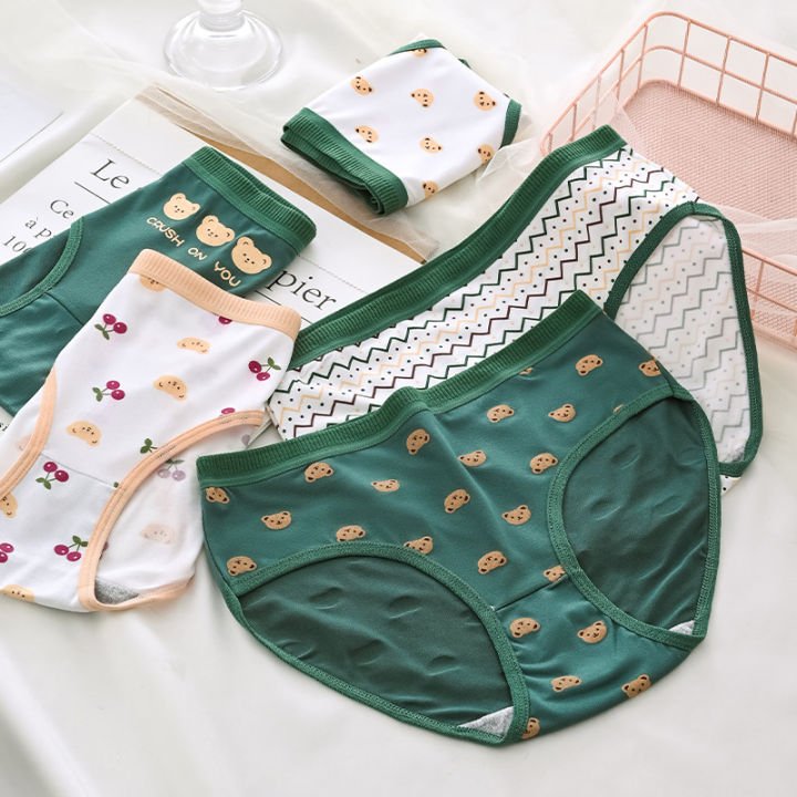 CS07 # กางเกงในผู้หญิง เอวกลาง ลายเจ้าหมีและเพื่อน เนื้อผ้าคอตตอลนิ่ม ...