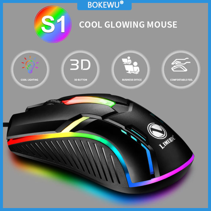 BOKEWU Wired Gaming Mouse USB Computer Mouse RGB Mouse Gamer Ergonomic Mouse 1600DPI LED Silent ...