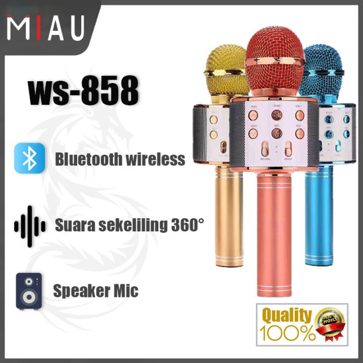 MIC BLUETOOTH ORIGINAL WS-858 MICROPHONE WIRELESS SPEAKER MIKROFON KARAOKE mini PORTABLE ...
