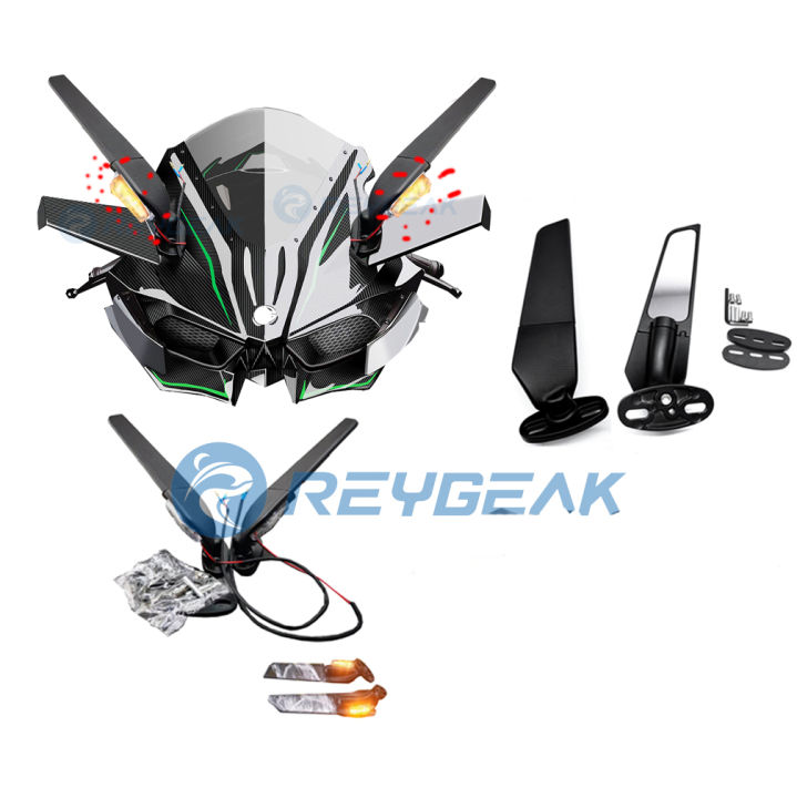 REYGEAK 1Pair Winglet with light Mirror z200s R3 Ninja 400 R15 V3 R15M ...