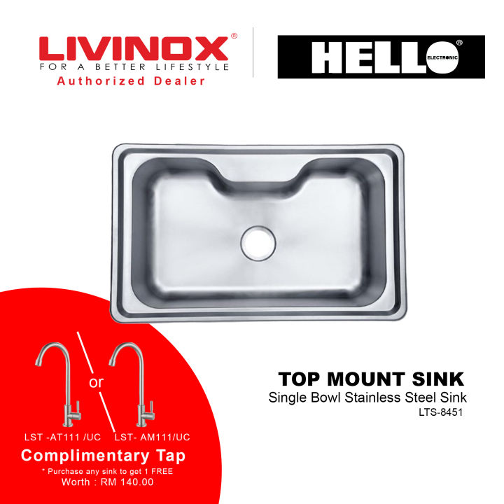 Livinox Top Mount Sink Single Bowl Stainless Steel Sink Model : LTS ...