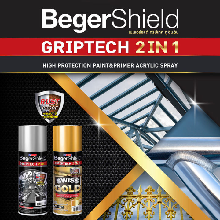 สีสเปรย์ กันสนิม เบเยอร์ชิลด์ กริปเทค สีสเปรย์พ่นป้องกันสนิม ทูอินวัน BegerShield GRIPTECH 2in1 ...