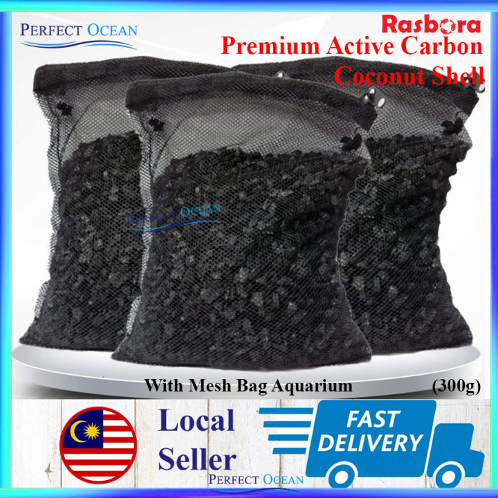 Premium Active Carbon Coconut Shell With Mesh Bag Aquarium (300g ...