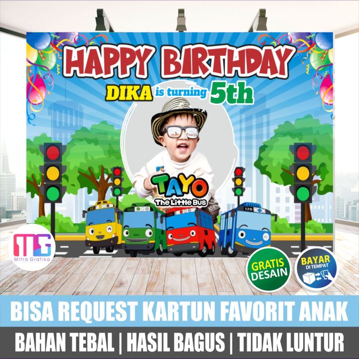 Cetak Spanduk ultah anak cowok tema bus Tayo / banner ulang tahun anak ...
