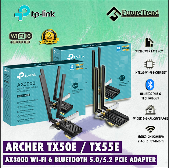 TP-Link Archer TX50E/TX55E AX3000 Wi-Fi 6 Bluetooth 5.0/5.2 PCIe ...