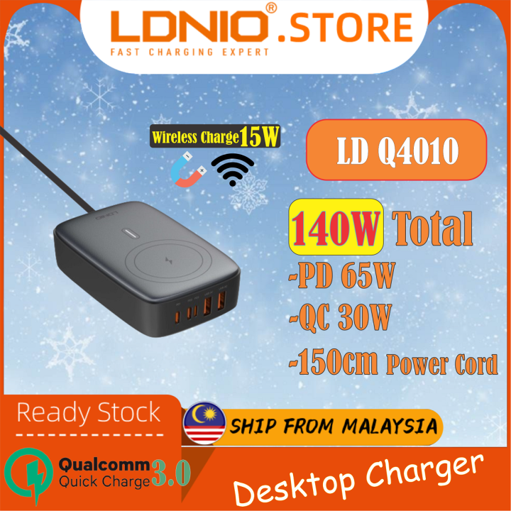 LDNIO Q4010 140W Desktop Charger Wireless charge PD Type C 65W Laptop ...