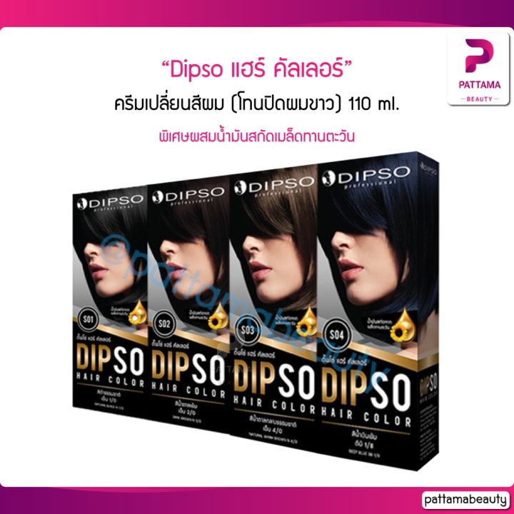 Dipso ครีมเปลี่ยนสีผม ไม่มีแอมโมเนีย (โทนปิดผมขาว) 110 ml. พิเศษผสมน้ำมันสกัดเมล็ดทานตะวัน ...