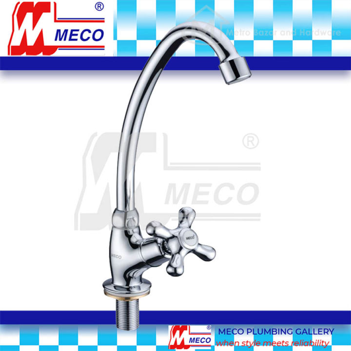 Meco Goose Neck Kitchen Faucet Brass Chrome Vertical Tap Cross Handle ...