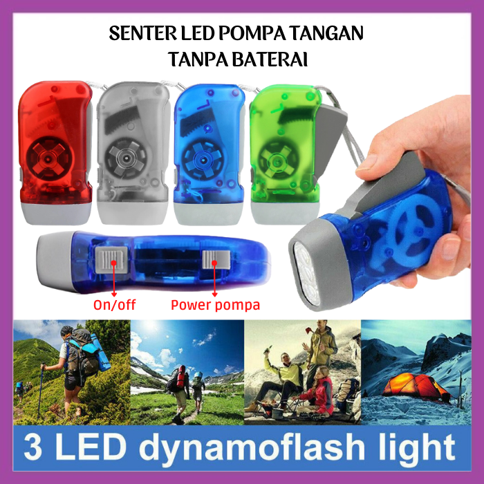 Senter Pompa Tangan LED Tanpa Baterai Lampu Penerangan Darurat untuk ...