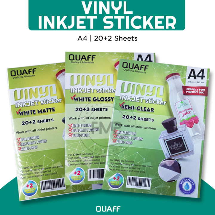 FMP Quaff Vinyl Inkjet Sticker Waterproof A4 Size 22 Sheets Per Pack ...