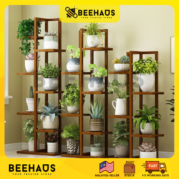 BEEHAUS European Style Bamboo Plant Pot Stand Rack | Flower Stand ...