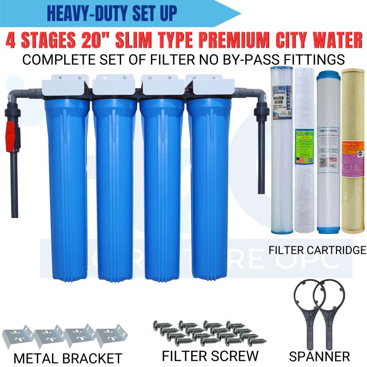Water Filter 4 Stages 20" Slim Type Premium City Water No Bypass ...
