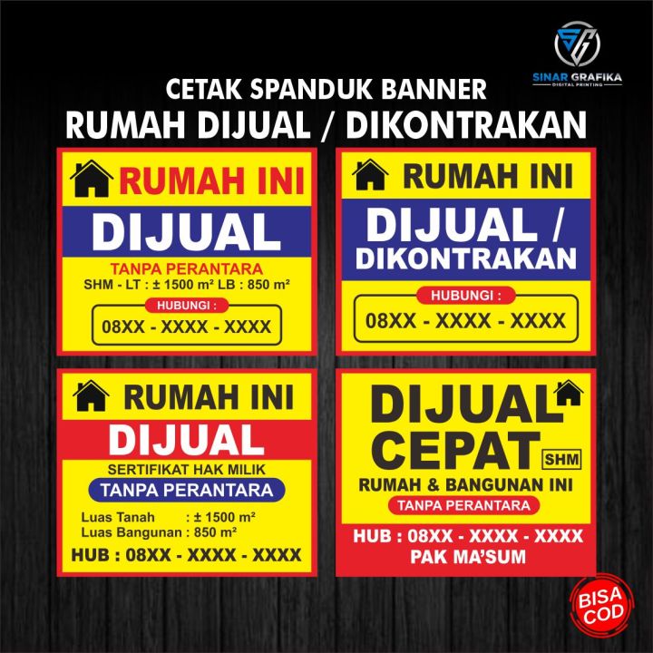 Spanduk Banner Rumah Dijual / Ruko Dikontrakan / Rumah Dikontrakan ...