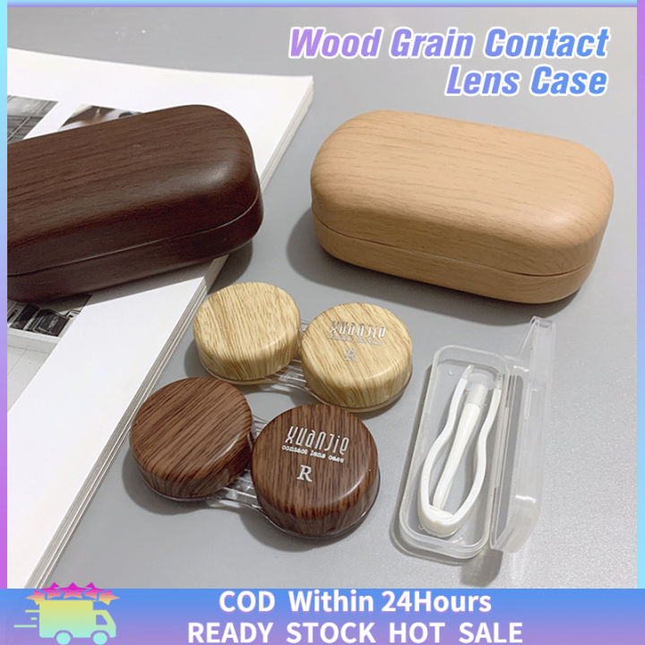 [Fast Delivery] Wood Grain Contact Lens Case Set Retro Simple Contact ...