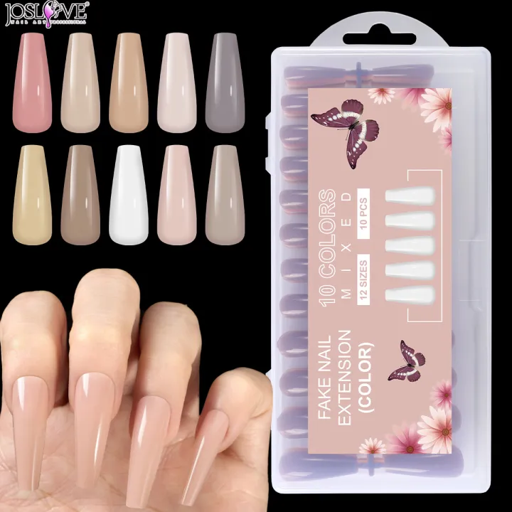 JOSLOVE 240Pcs Color Fack Nails Extension Set Full Coverage False Nail ...