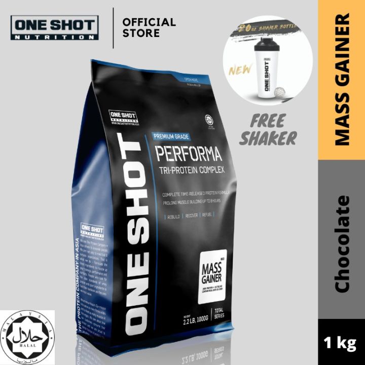 Mass Gainer Chocolate (1kg) + FREE Shaker - One Shot Nutrition PERFOA ...