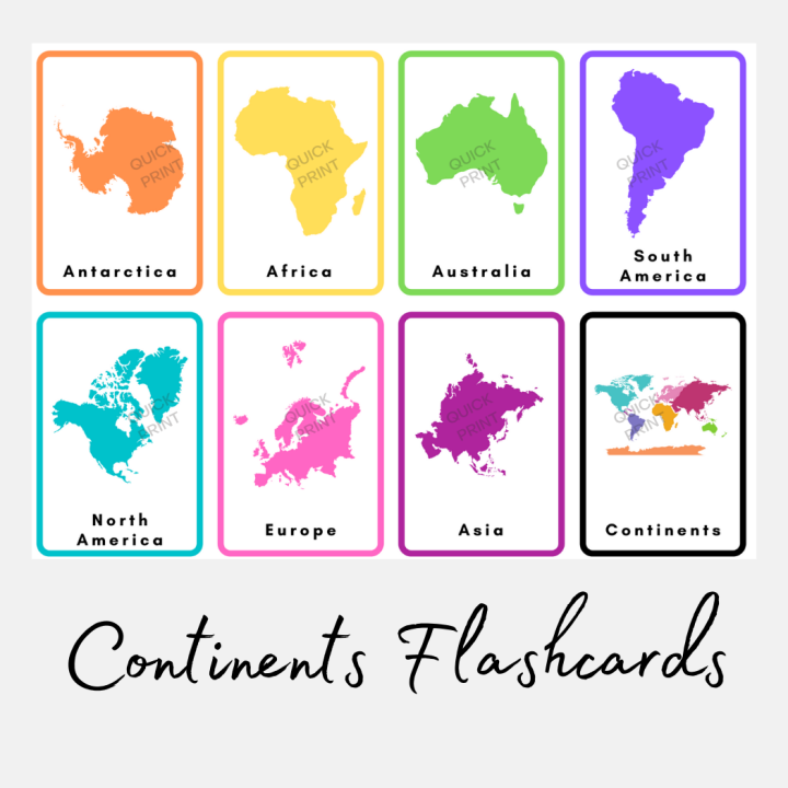 Continents Flashcards | Laminated 2x3 size | 250mic | High Quality ...