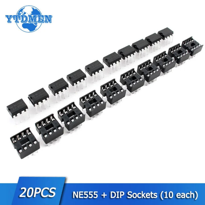 20PCS Timer Programming Oscillator Chip NE555 NE555P IC 555 & 8 Pin DIP Sockets Kit (10 Each ...
