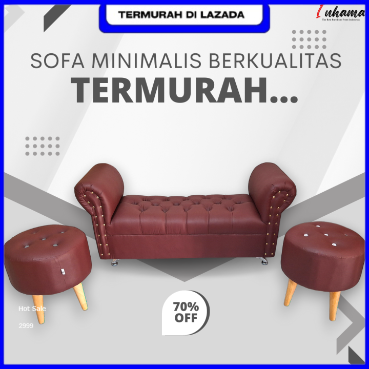 SOFA BENCH OSCAR/ KULIT MINIMALIS CAROL + STOOL KUALITAS PREMIUM ...