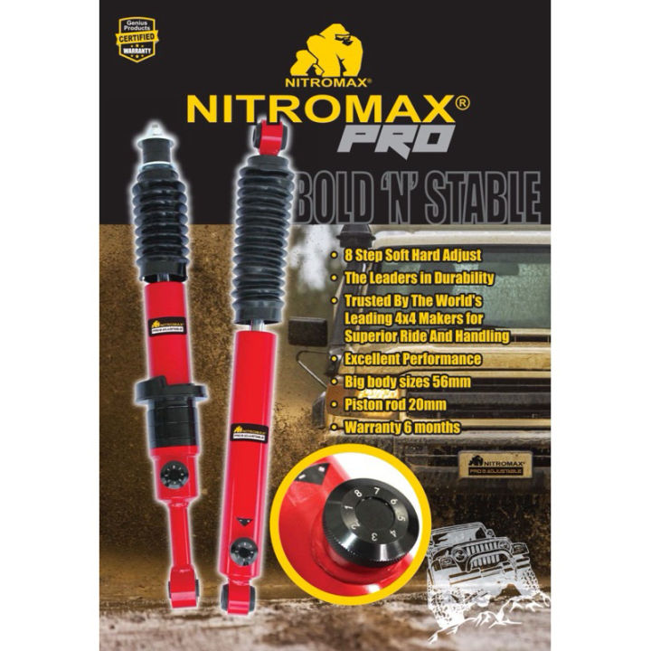 4x4 HEAVY DUTY NITROMAX ADJUSTABLE ABSORBER 8 Step SOFT HARD & HI LOW ...