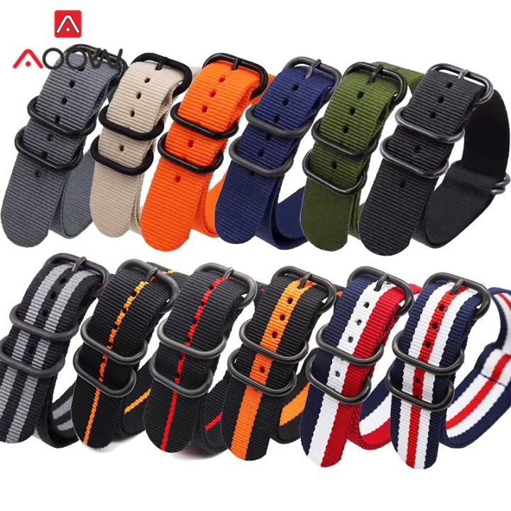 18mm 20mm 22mm 24mm NATO Nylon Strap Canvas Zulu Watchband Black Buckle ...