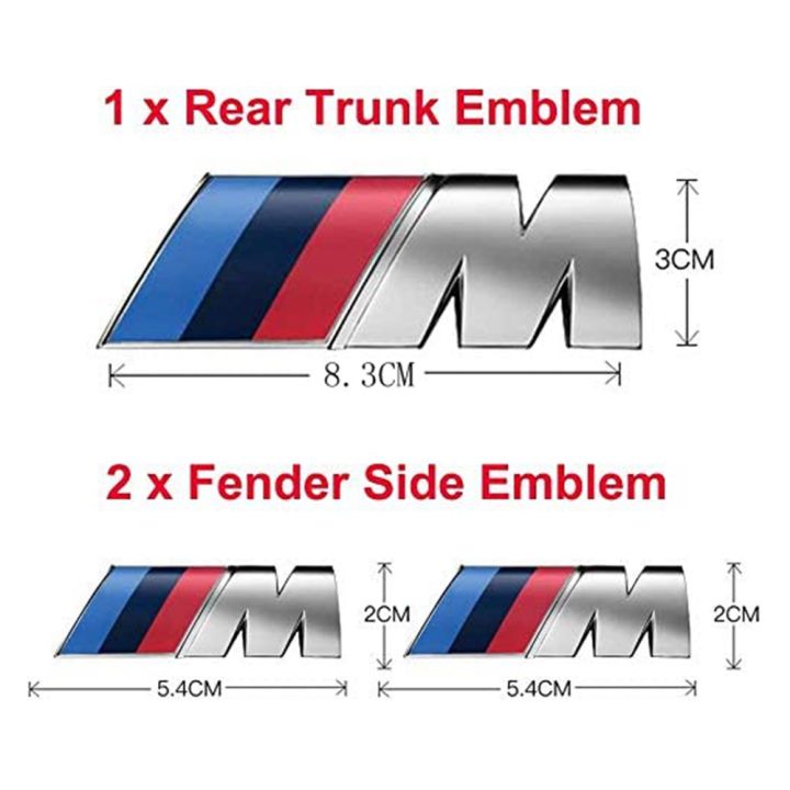 3Pcs BMW M Badge Metal Tri Color Emblem Sticker,Rear Trunk Fender Side ...