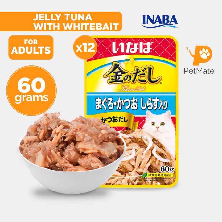 Inaba Adult Cat Wet Food Pouch Jelly Tuna with Whitebait 60g BUNDLE OF 12 - PetMate healthy ...