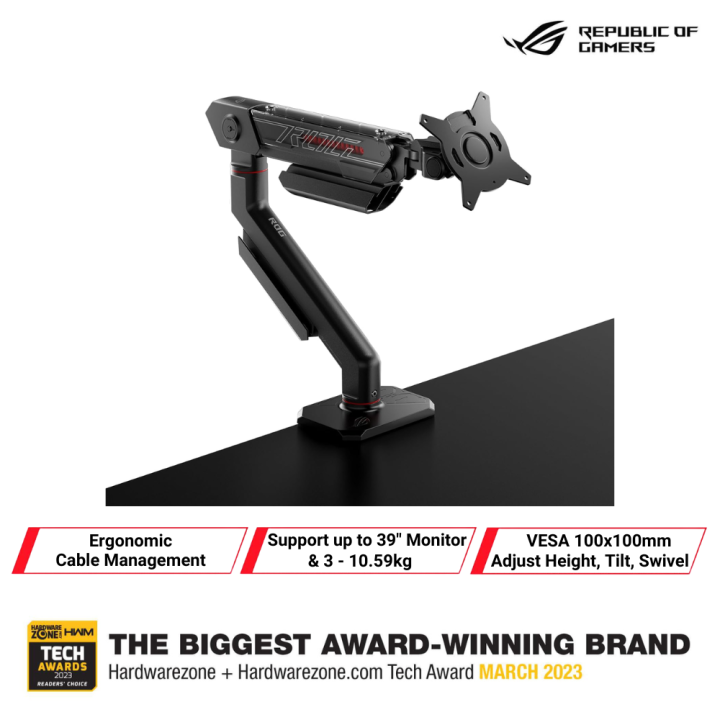 ROG Ergo Monitor Arm AAS01 - Cable Management, Ergonomic, supports up ...