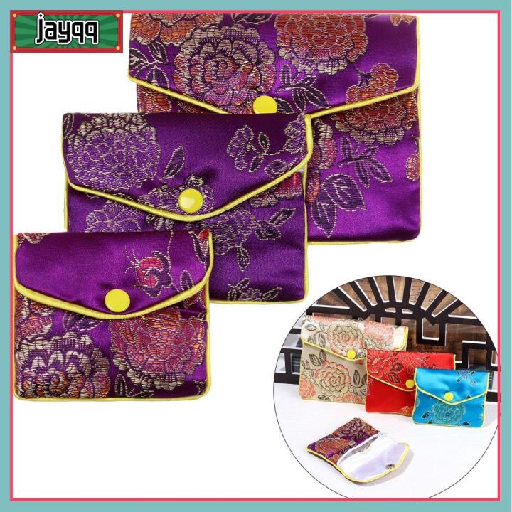 JAYQQ ผ้าจีน แฮนด์เมด เย็บปักถักร้อย ของขวัญ ที่เก็บกระเป๋า กระเป๋า ซิป กระเป๋าใส่เครื่องประดับ ...