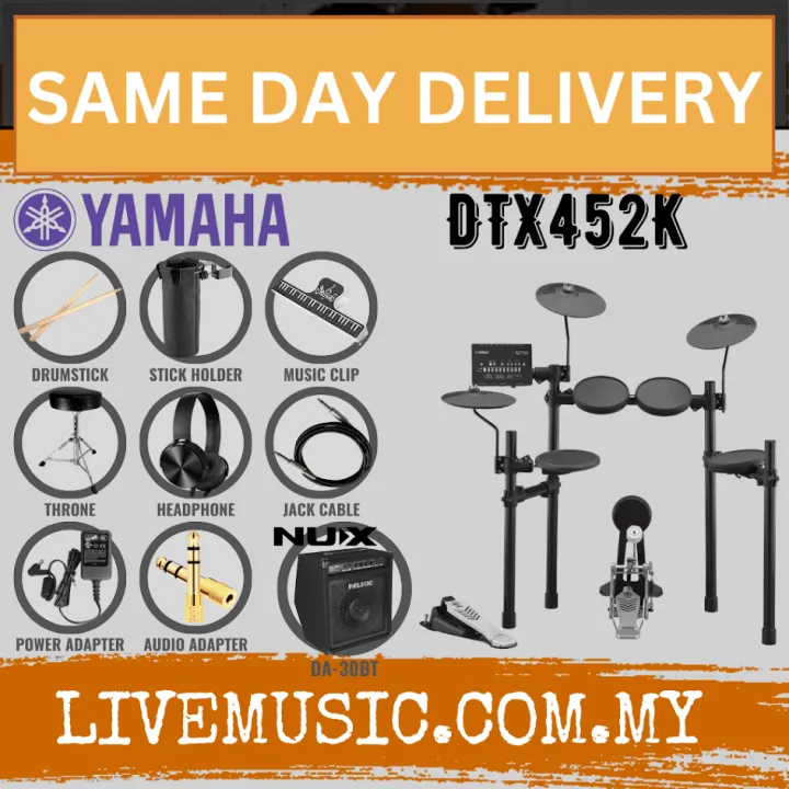 Yamaha DTX452K 5-Piece Electronic Drum Set Kit with Amplifier and ...
