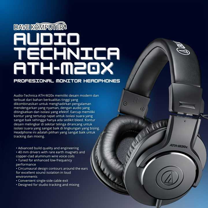 Audio Technica ATH-M20x / ATH M20X Monitoring Headphone | Lazada Indonesia