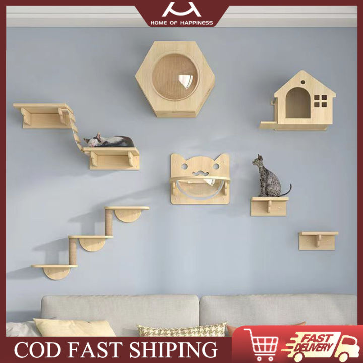 DIY pine wood wall-mounted cat climbing frame cat toy multifunctional ...